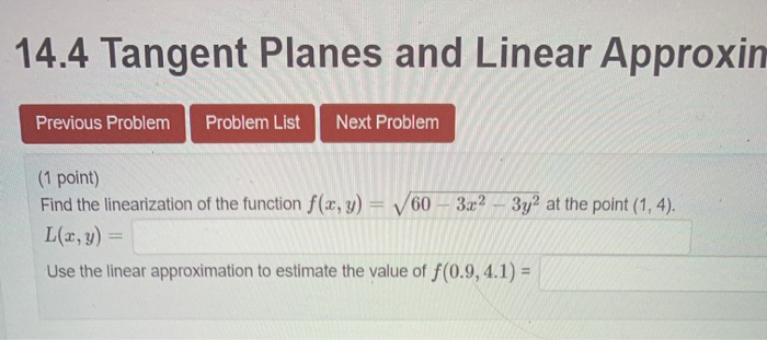 Solved 14 4 Tangent Planes And Linear Approxin Previous