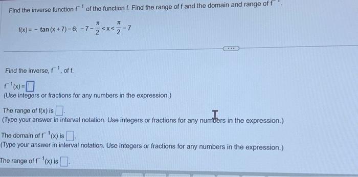 Solved Find the inverse function f−1 of the function f. Find | Chegg.com