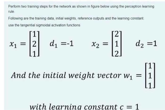 Solved Perform two training steps for the network as shown | Chegg.com