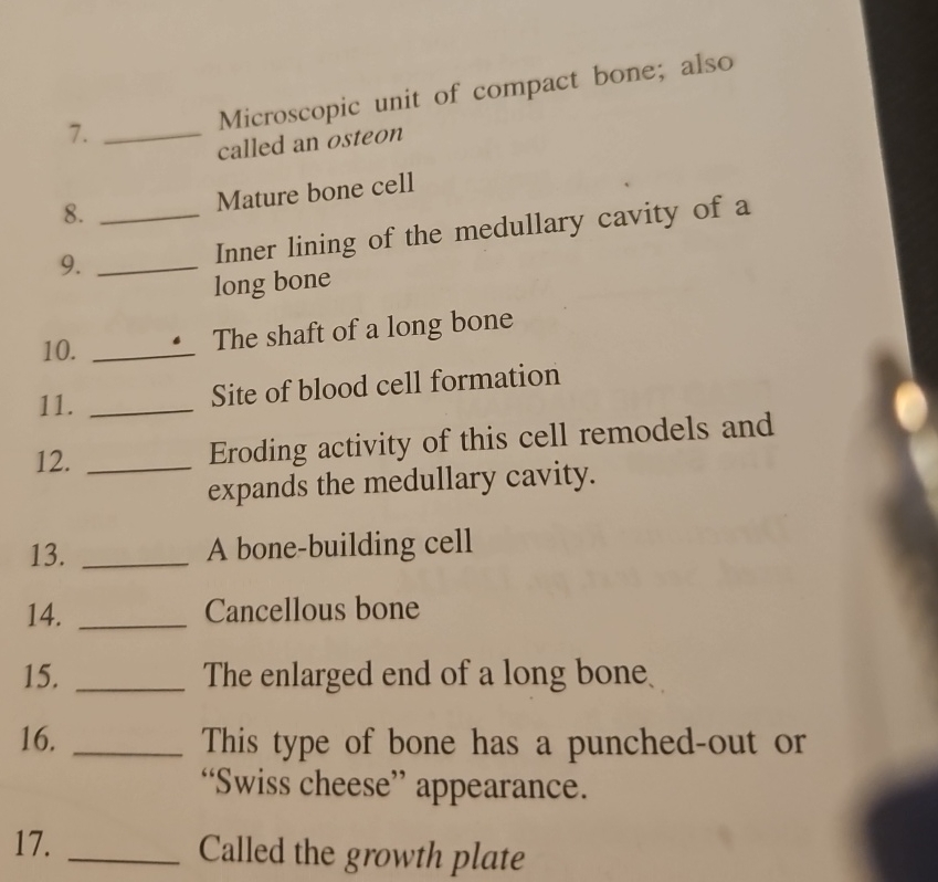Solved 7 ﻿Microscopic unit of compact bone; also8. | Chegg.com
