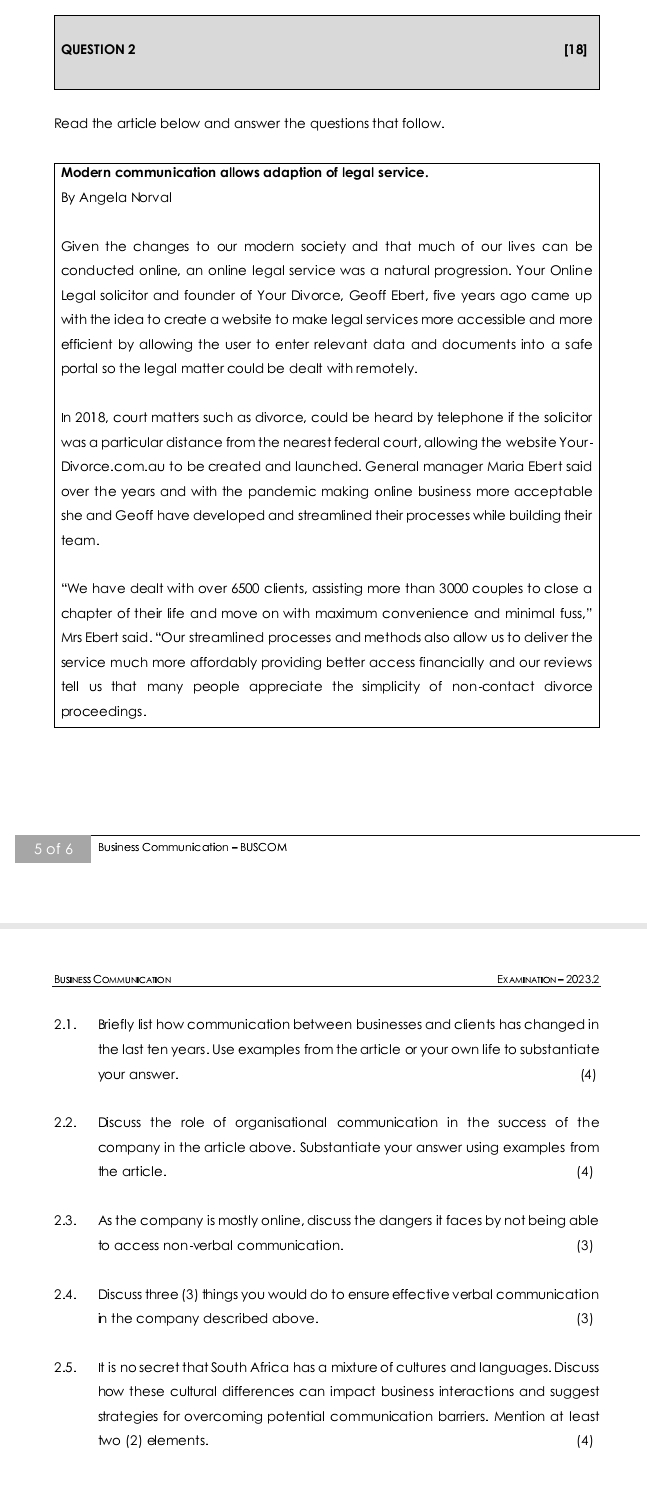 Solved QUESTION 2[18]Read the article below and answer the | Chegg.com
