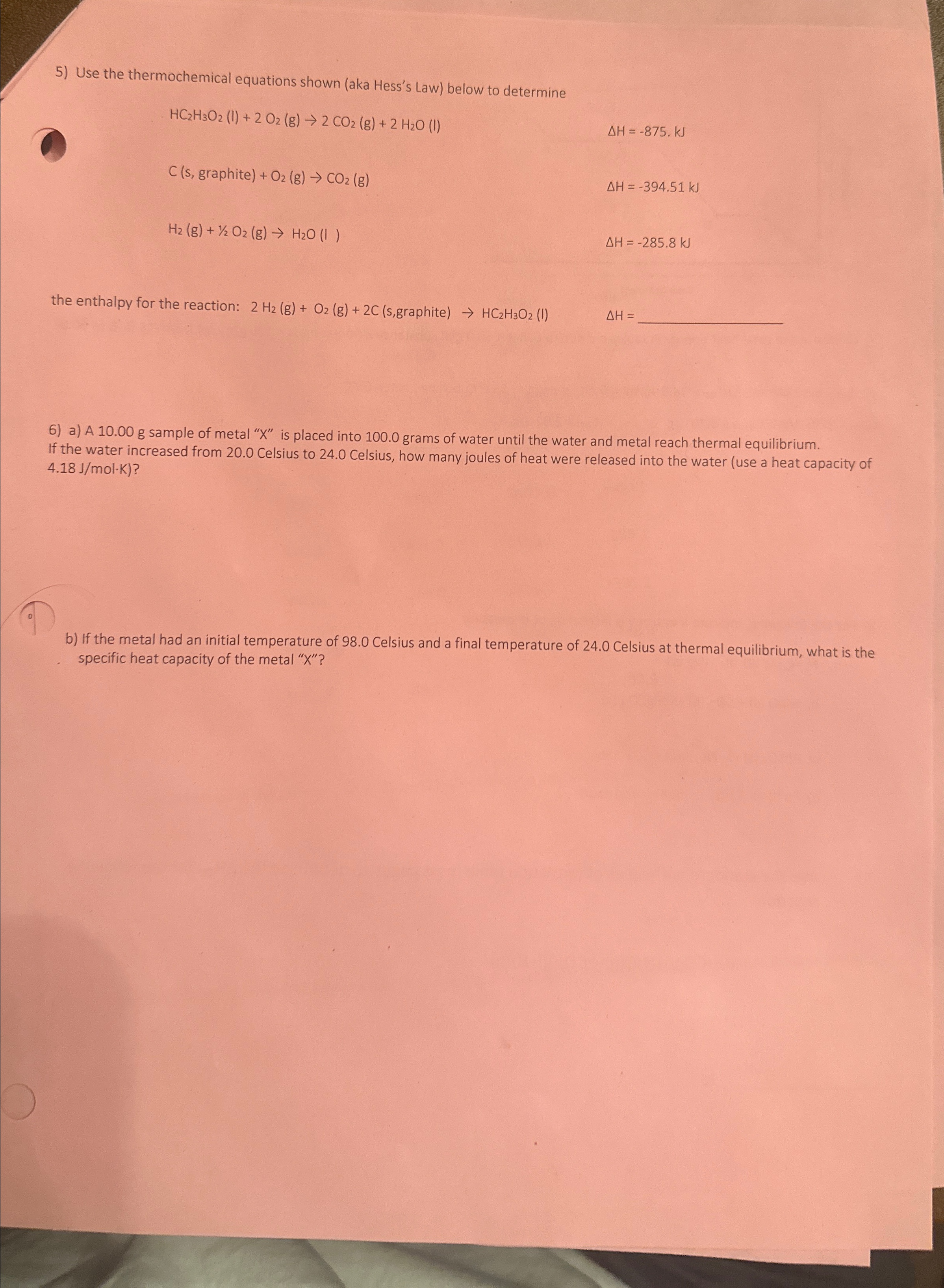 Solved Use the thermochemical equations shown (aka Hess's | Chegg.com