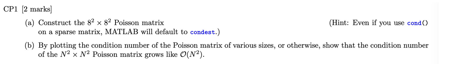 Solved CP1 [2 ﻿marks]Kindy solve this problem using MATLAB. | Chegg.com