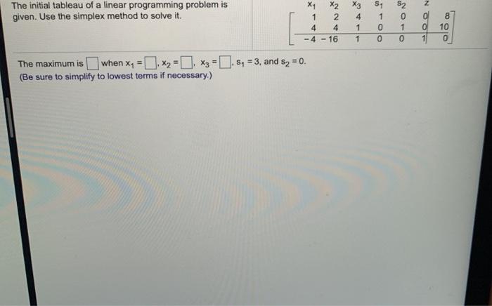Solved The Initial Tableau Of A Linear Programming Problem 