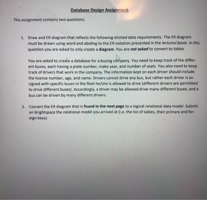 Solved Database Design Assignment This assignment contains | Chegg.com