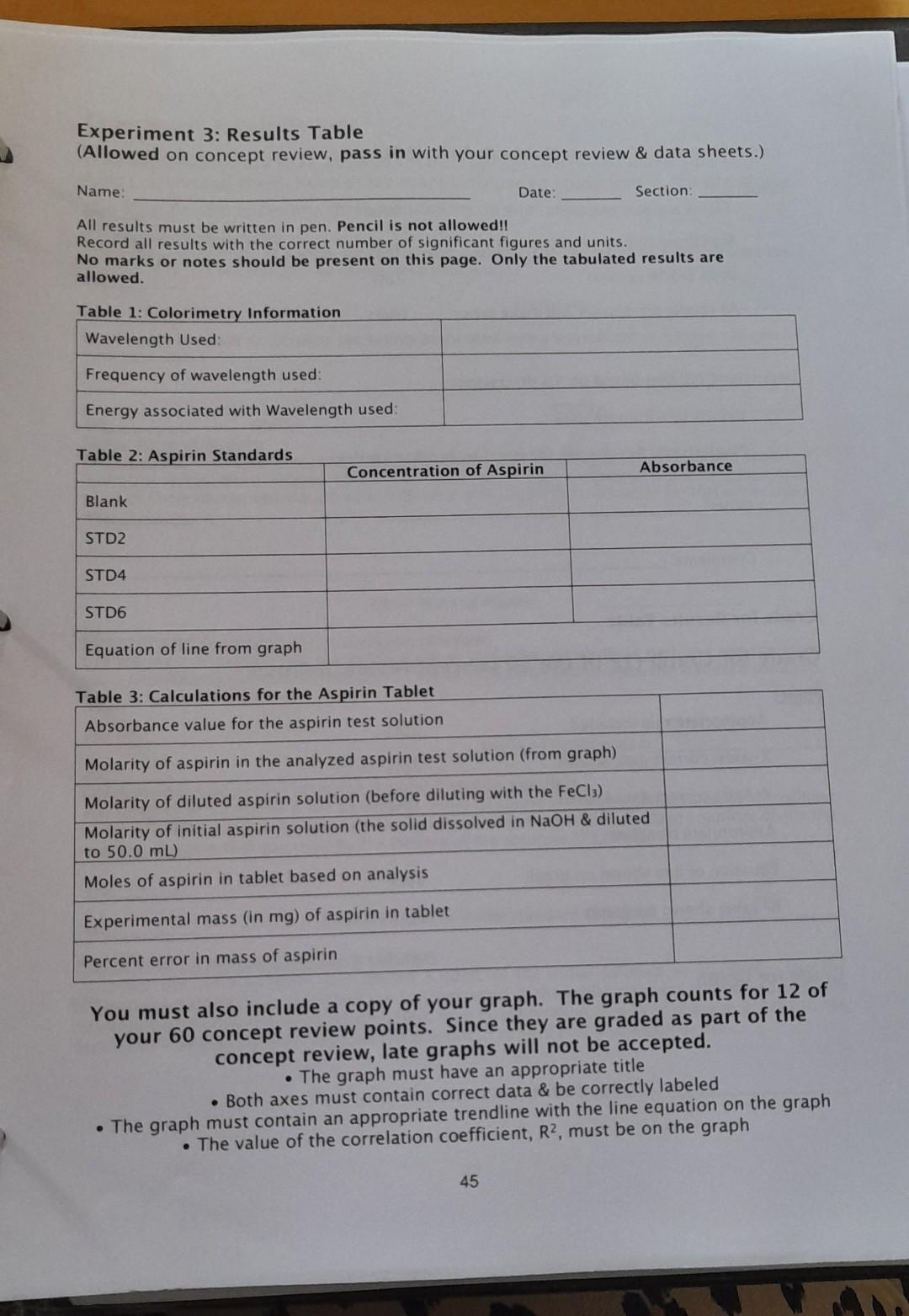 Solved Experiment 3: Procedures and Data Sheet (Allowed on | Chegg.com