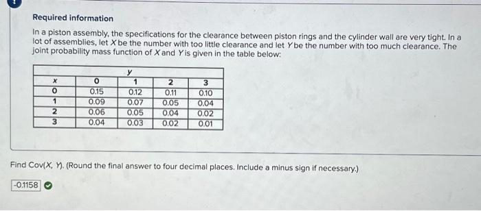 Solved Required information In a piston assembly, the | Chegg.com