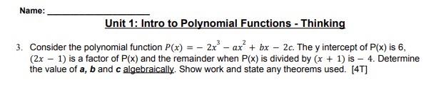 Solved Consider The Polynomial Function P X −2x3−ax2 Bx−2c
