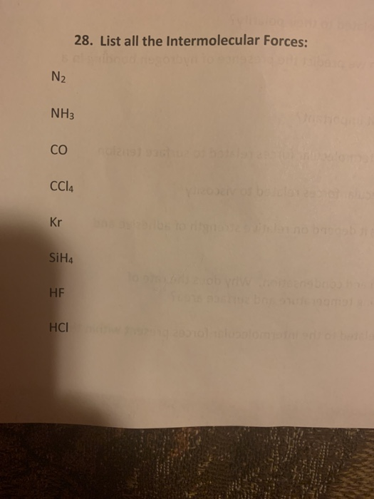 Solved 28. List all the Intermolecular Forces: N2 NH3 CO | Chegg.com