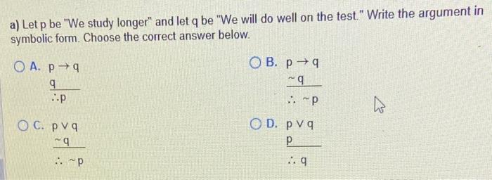Solved For the argument below, perform the following a) | Chegg.com