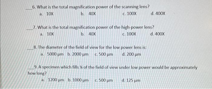Solved 6. What is the total magnification power of the | Chegg.com