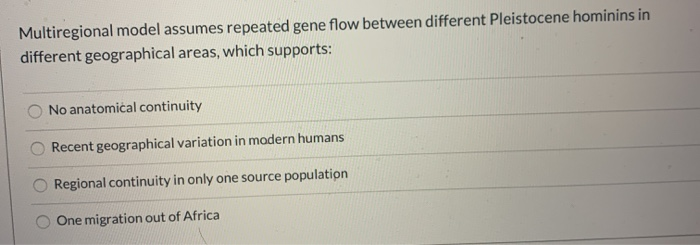 Solved Multiregional model assumes repeated gene flow | Chegg.com