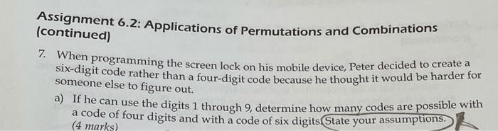 Solved Assignment 6.2: Applications of Permutations and | Chegg.com