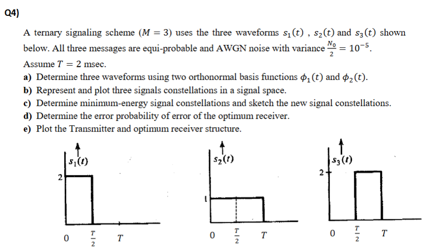 Q4(M=3) ﻿uses the three waveforms s1(t),s2(t) ﻿and | Chegg.com