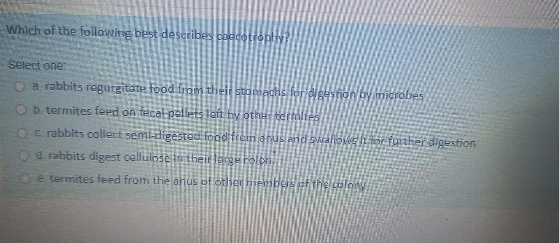 Solved Which of the following best describes caecotrophy? | Chegg.com