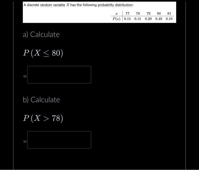 Solved A discrete random variable X has the following | Chegg.com