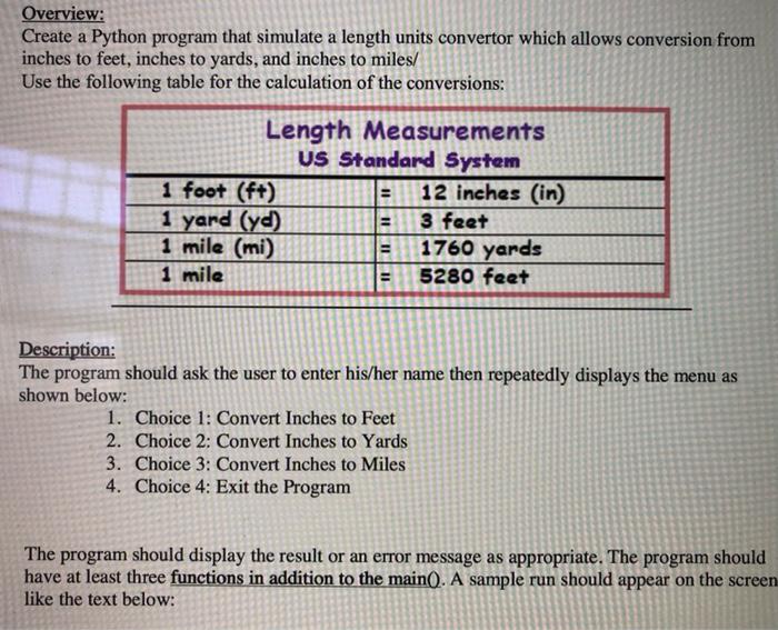 Solved Overview: Create a Python program that simulate a | Chegg.com Solved Overview: Create a Python program that simulate a | Chegg.com