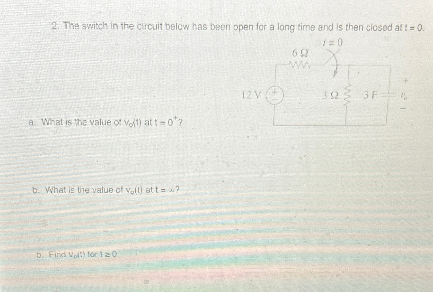 Solved The switch in the circuit below has been open for a | Chegg.com