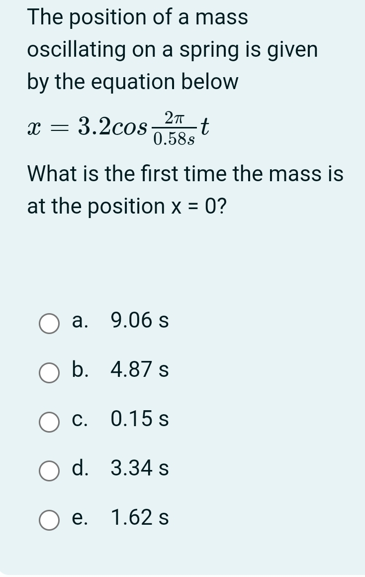 Solved The position of a massoscillating on a spring is | Chegg.com