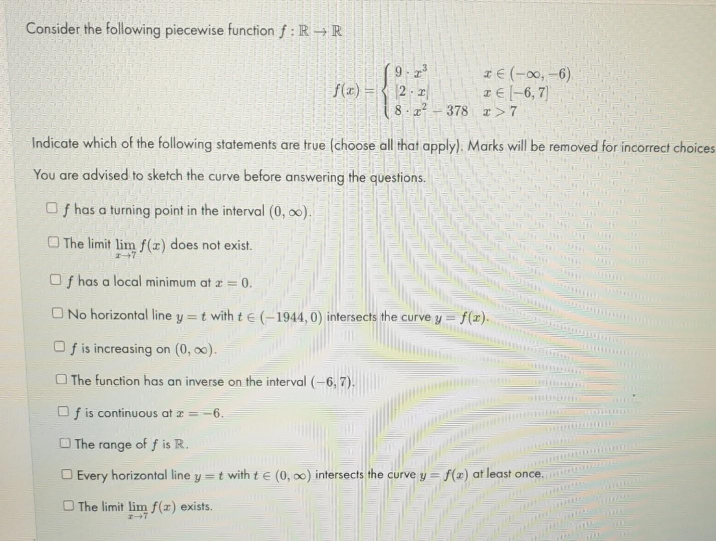 Solved Consider the following piecewise function f:R→R | Chegg.com
