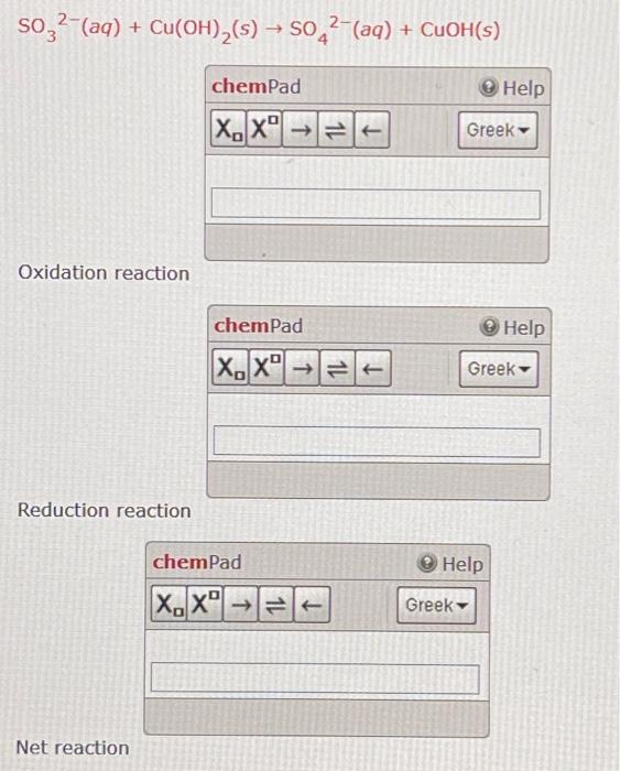 Solved SO32−(aq)+Cu(OH)2( s)→SO42−(aq)+CuOH(s) Oxidation | Chegg.com