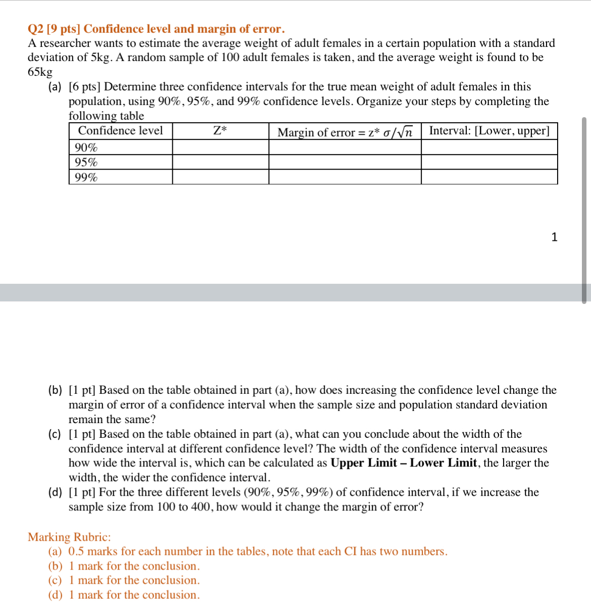 Solved Q2 [9 ﻿pts] ﻿Confidence level and margin of error.A | Chegg.com