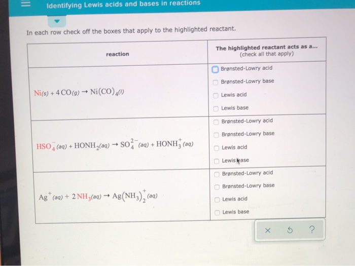 Solved Identifying Lewis acids and bases in reactions In | Chegg.com