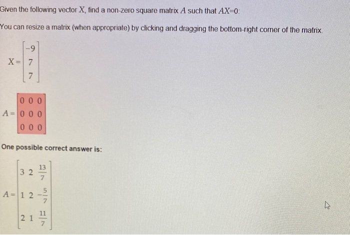 Solved Given The Following Vector X Find A Non Zero Square 