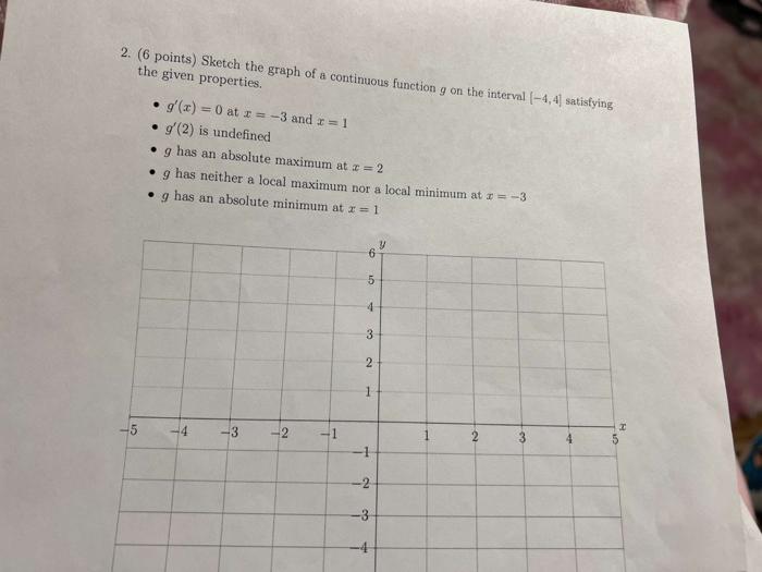 Solved 2. (6 points) Sketch the graph of a continuous | Chegg.com