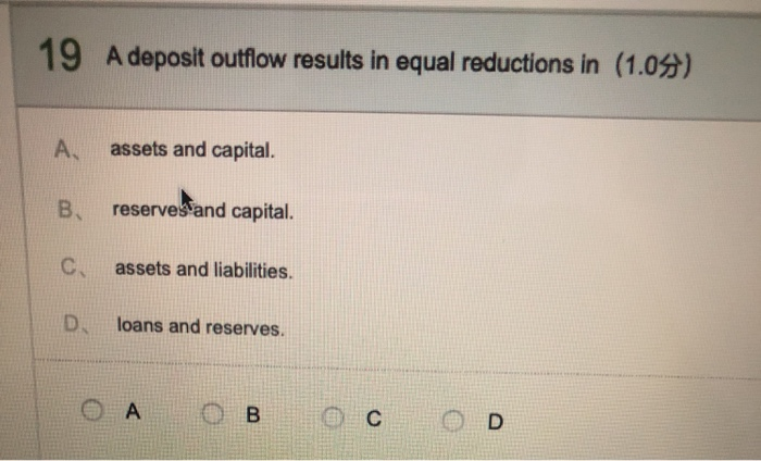Solved 19 A deposit outflow results in equal reductions in | Chegg.com