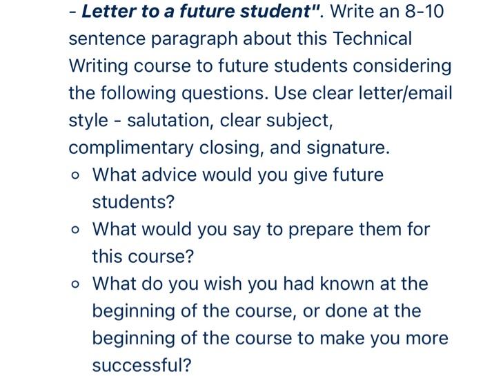Solved Letter to a future student". Write an 8-10 sentence | Chegg.com