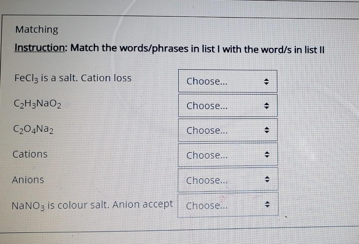 Matching Instruction: Match the words/phrases in list | Chegg.com