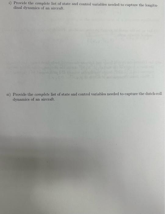 Solved i) Provide the complete list of state and control | Chegg.com