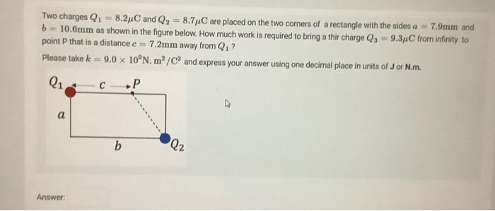 Solved Two charges Q. = 8.2C and Q2 = 8.7C are placed on the | Chegg.com