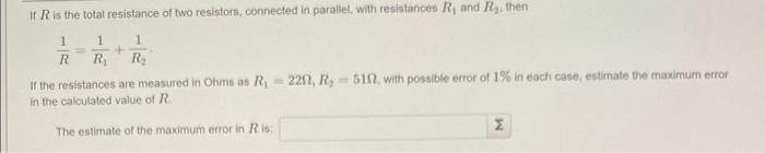 Solved If R is the total resistance of two resistors, | Chegg.com