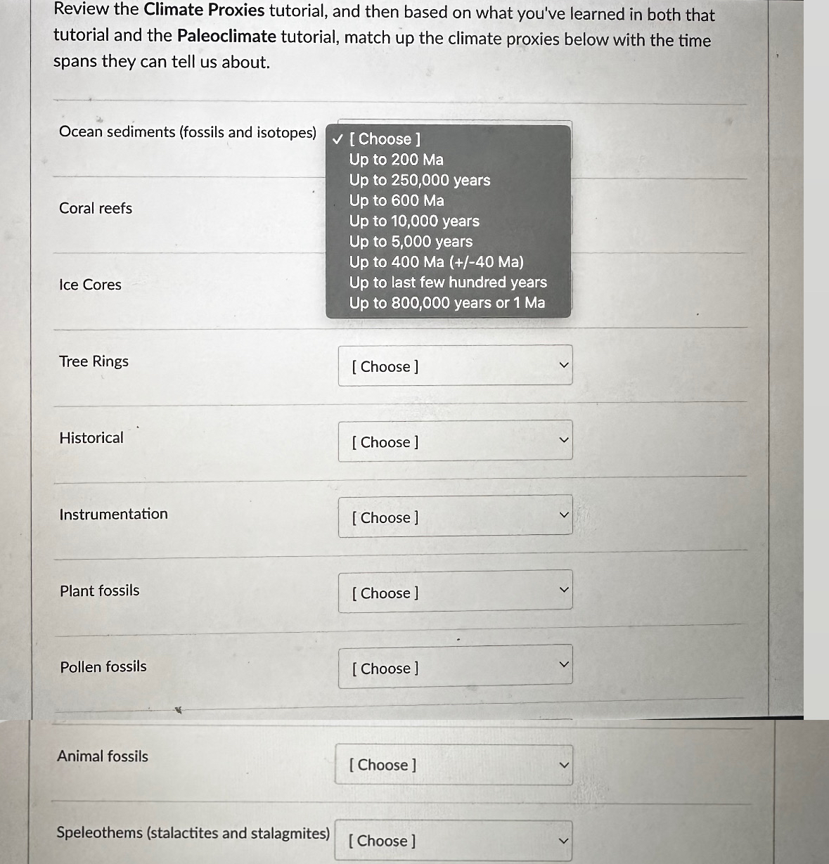 Solved Review the Climate Proxies tutorial, and then based | Chegg.com