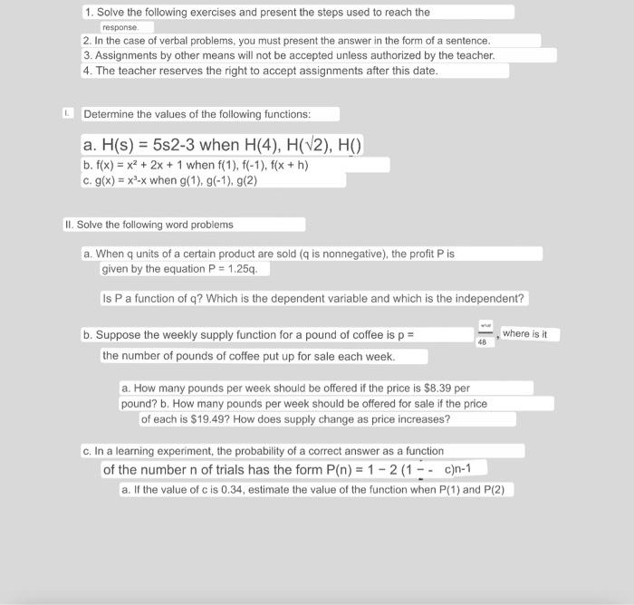 Solved 1. Solve the following exercises and present the | Chegg.com