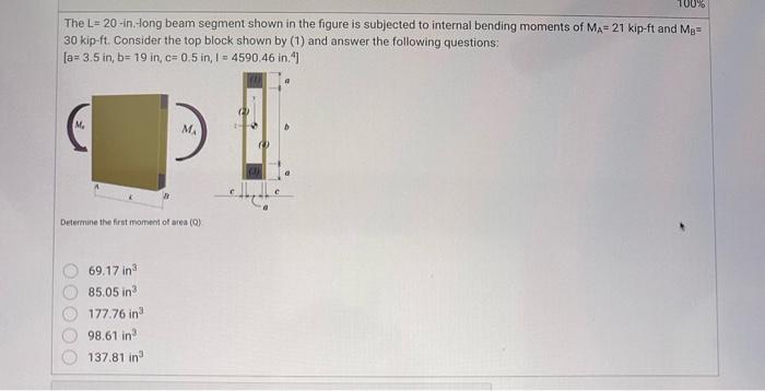 Solved The L=20-in. tong beam segment shown in the figure is | Chegg.com