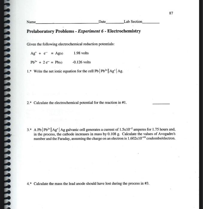 Experiment 6 ELECTROCHEMISTRY Learning Objectives | Chegg.com