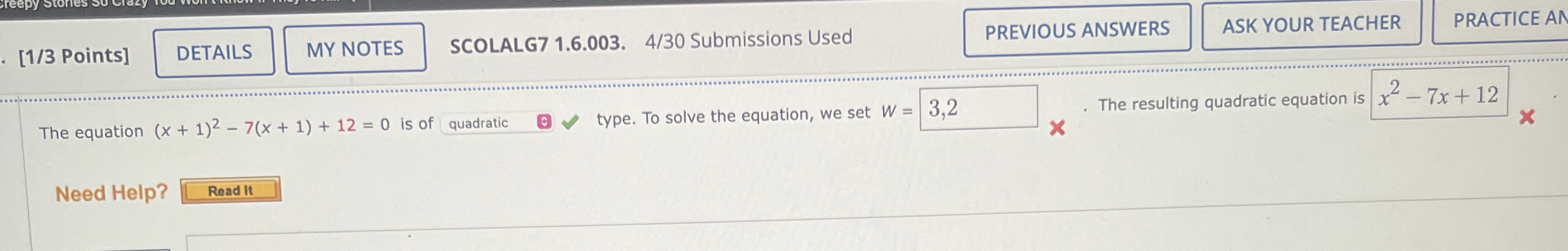 Solved Points] ﻿SCOLALG7 1.6.003. 4/30 ﻿Submissions Used | Chegg.com