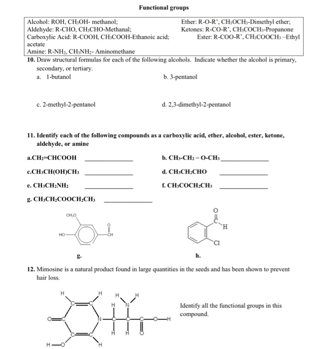 Solved Functional groups Alcohol: ROH, CH3OH- methanol; | Chegg.com
