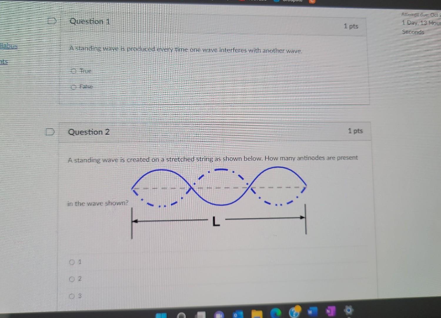 Solved Question 1 1 pts Attempt due: Oct 3 A standing wave | Chegg.com