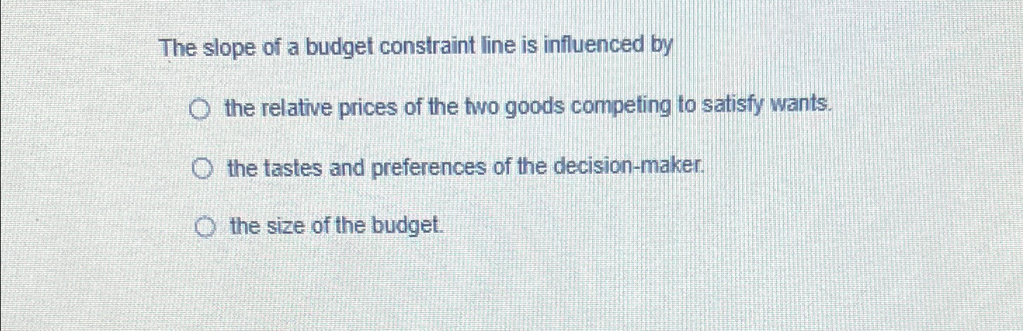 Solved The slope of a budget constraint line is influenced | Chegg.com