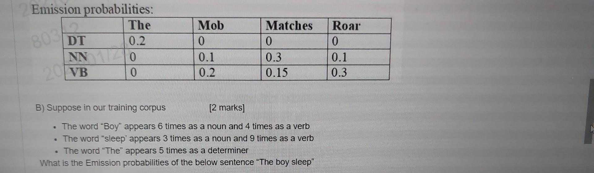 Solved A) Use Viterbi algorithm for an HMM tagger to tag the | Chegg.com