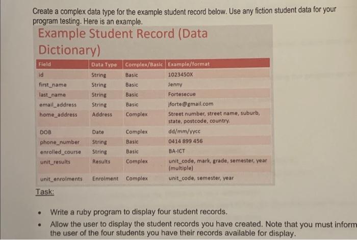 Solved Create a complex data type for the example student | Chegg.com Solved Create a complex data type for the example student | Chegg.com