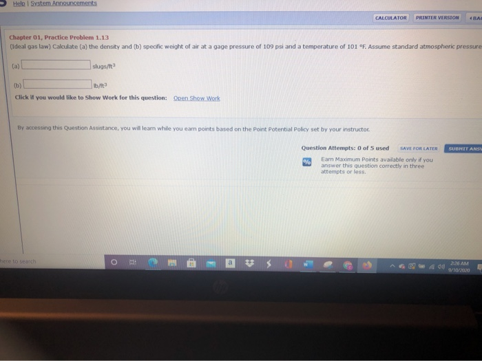 Solved Help System Announcements CALCULATOR PRINTER VERSION | Chegg.com
