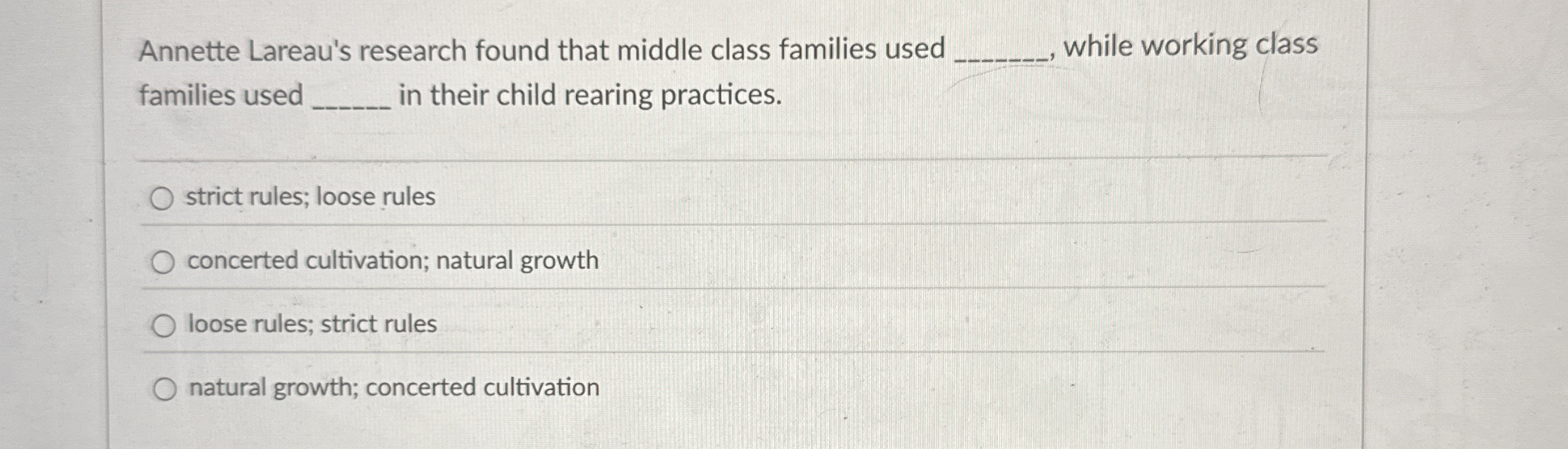Solved Annette Lareau's research found that middle class | Chegg.com