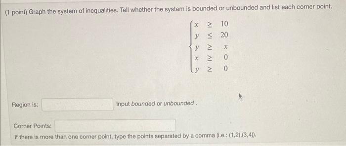 Solved (1 point) Graph the system of inequalities. Tell | Chegg.com