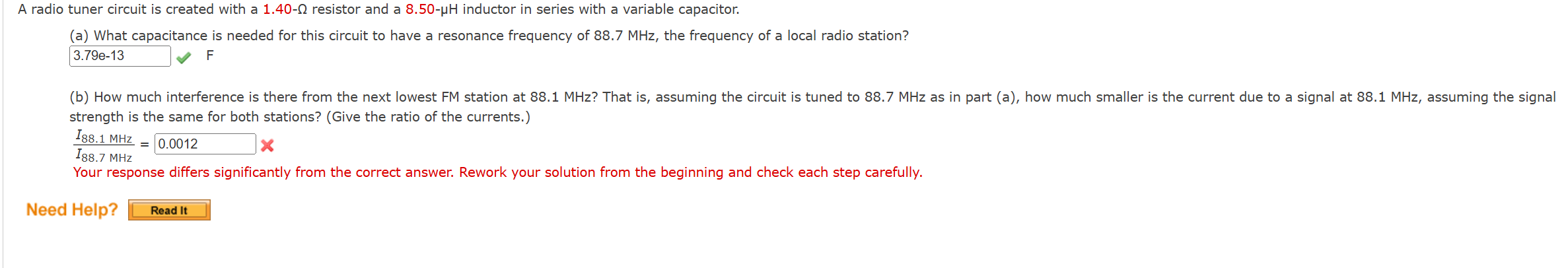Solved A radio tuner circuit is ﻿created with a 1.60-Ω | Chegg.com