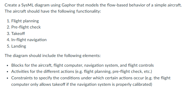 Solved Create a SysML diagram using Gaphor that models the | Chegg.com
